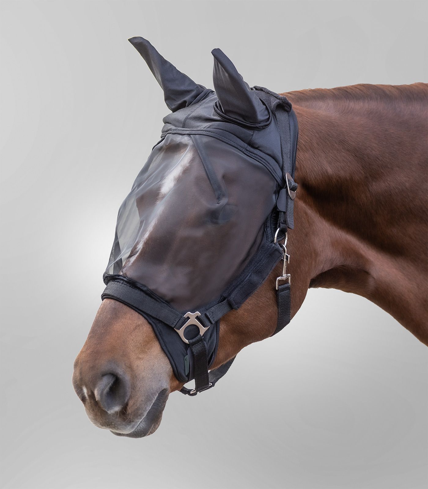 PREMIUM fly mask for halter, with ear protection | silver grey | Full ...